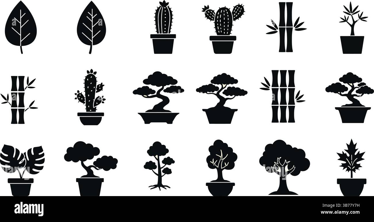 Potted Plants Silhouette Collection – Botanical and Decorative Icon Set Stock Vector Image & Art ...