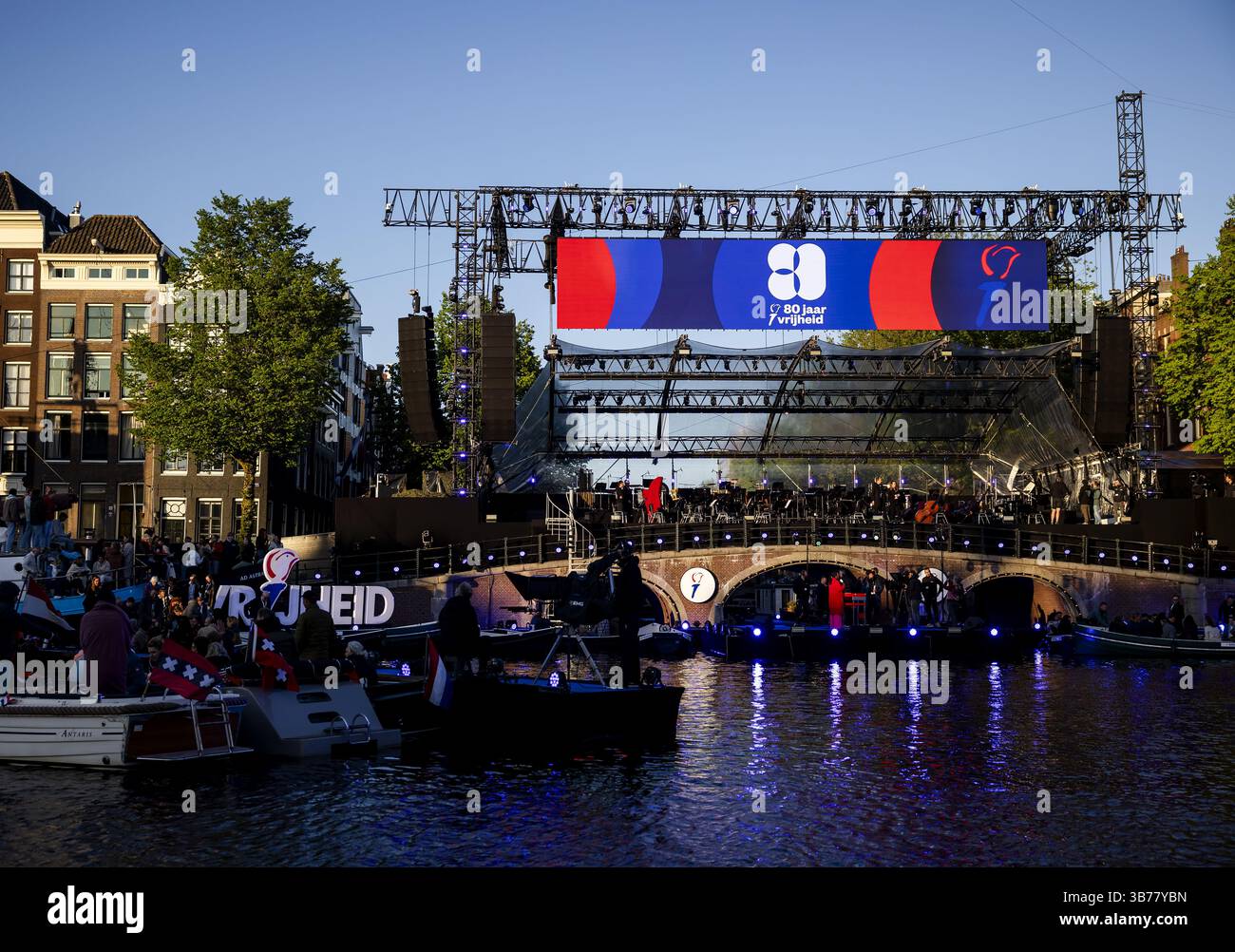AMSTERDAM - The stage of the May 5 concert on the Amstel River in front ...