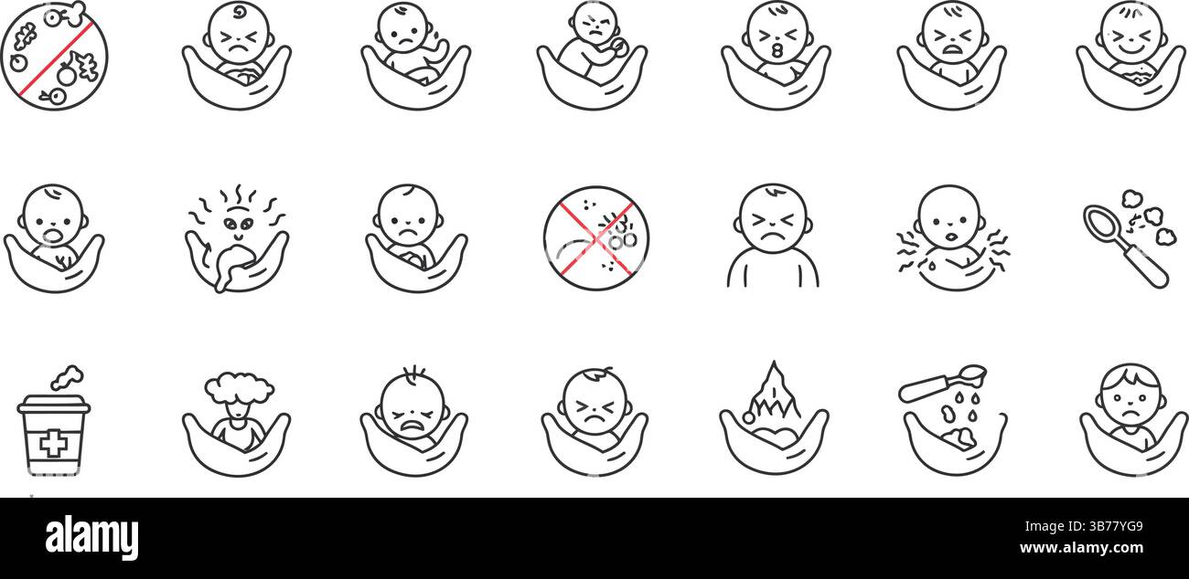 Baby Care Instruction Icons – Infant Guidelines and Parental Support ...