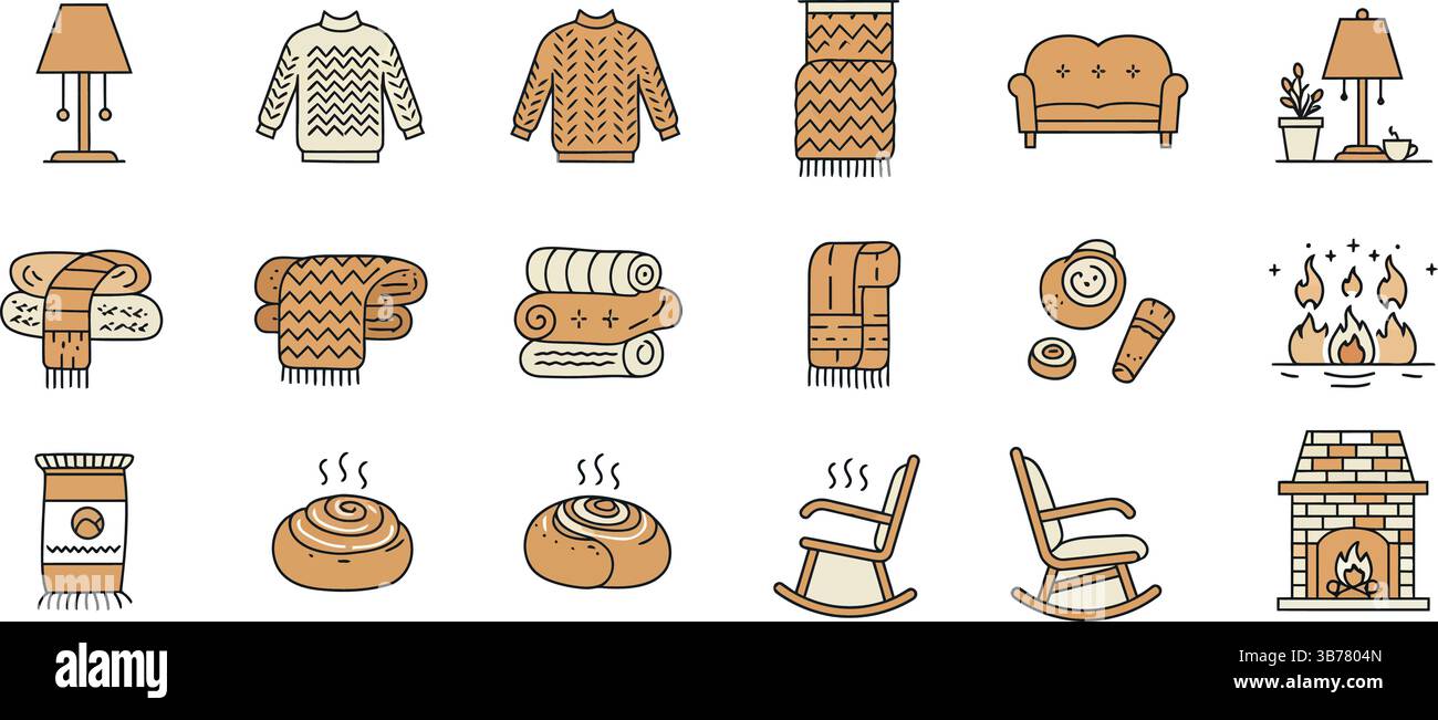 Cozy Home Essentials – Warm and Comforting Interior Symbols Stock ...