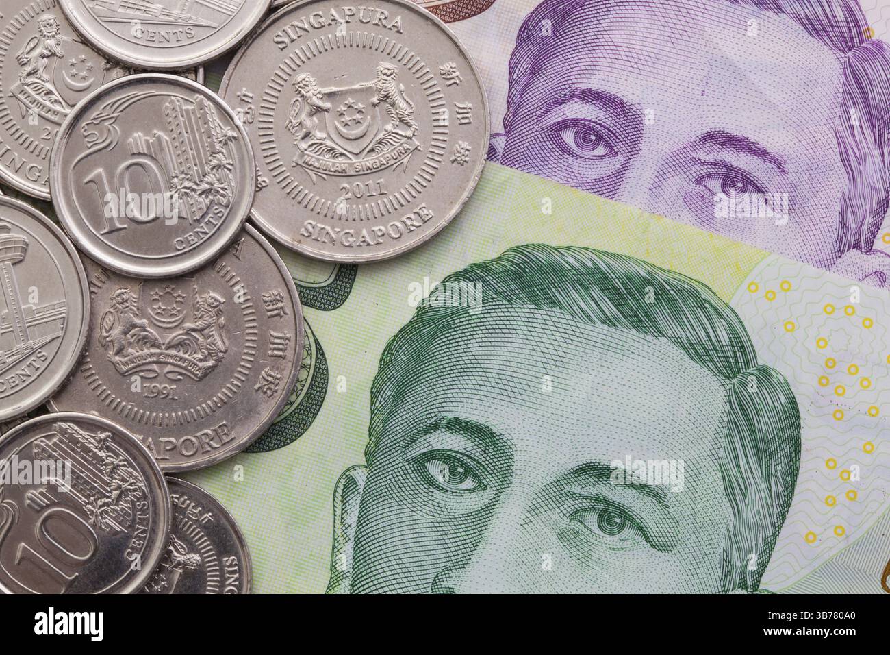 Detail of Singapore banknotes and coins, close-up Stock Photo - Alamy