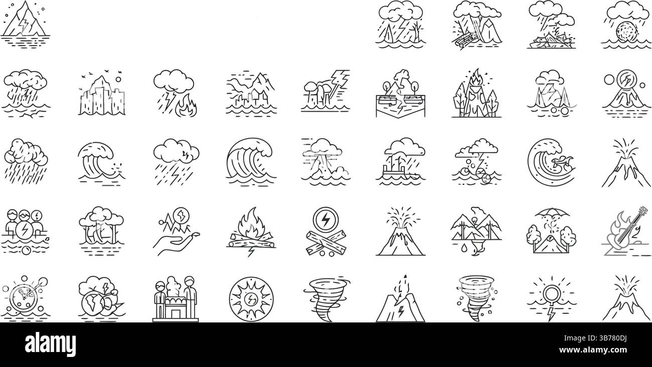 Natural Disaster Icon Set – Weather and Catastrophe Symbols Stock ...
