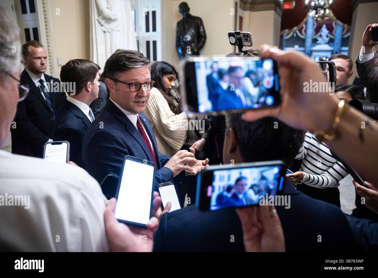 House Speaker Mike Johnson (R-La.) speaks with reporters at the U.S ...