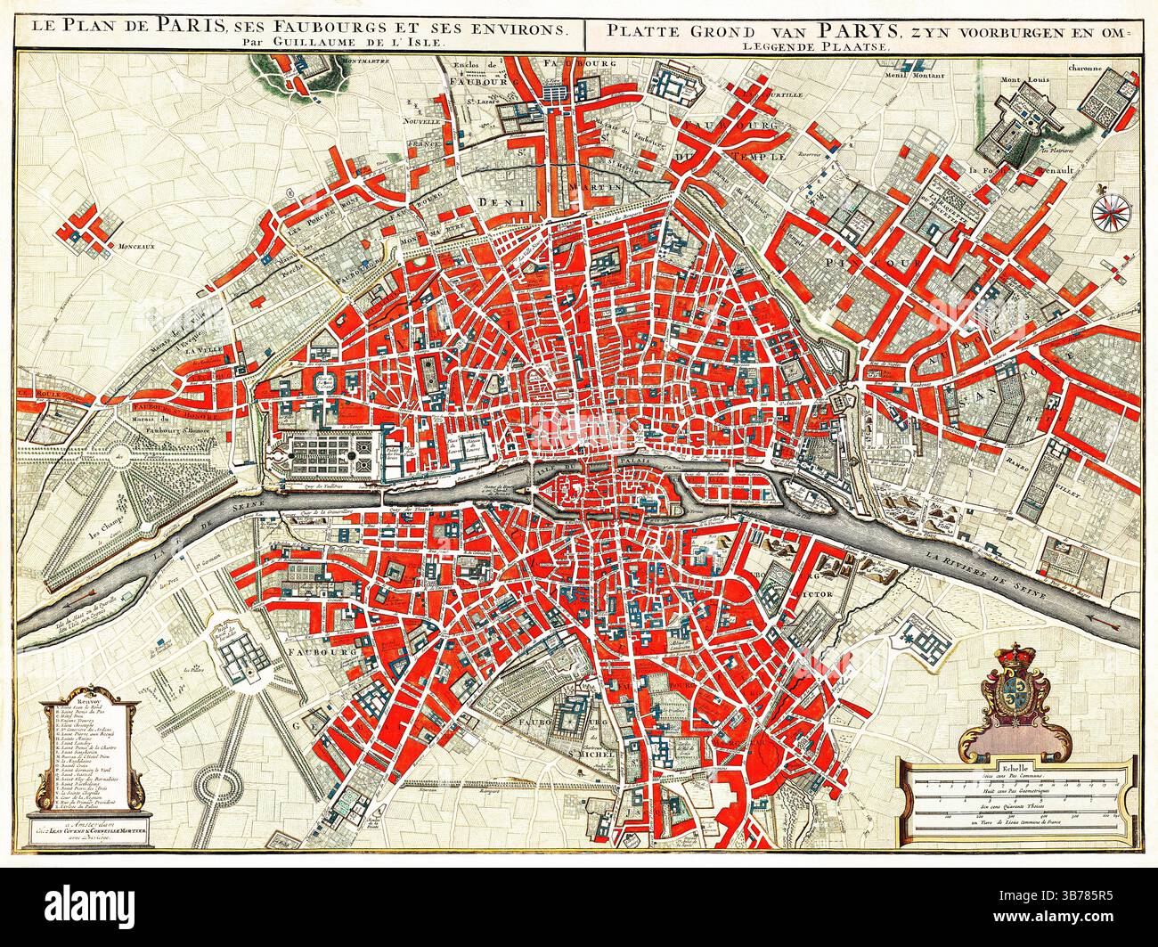 Plattegrond van Parijs by Guillaume Delisle, antique city map of Paris ...