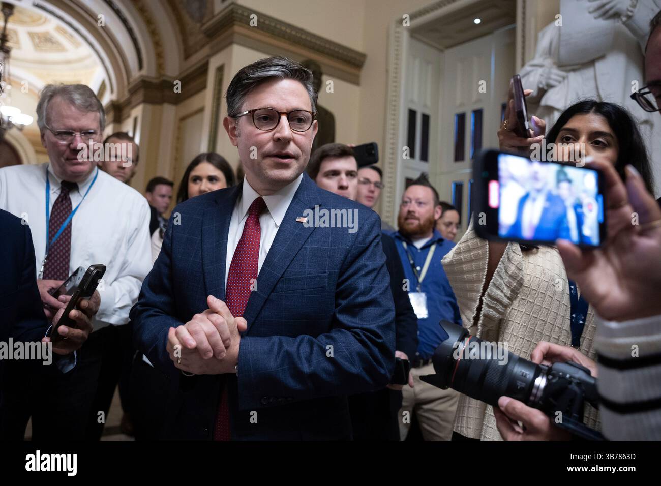 House Speaker Mike Johnson (R-La.) speaks with reporters at the U.S ...