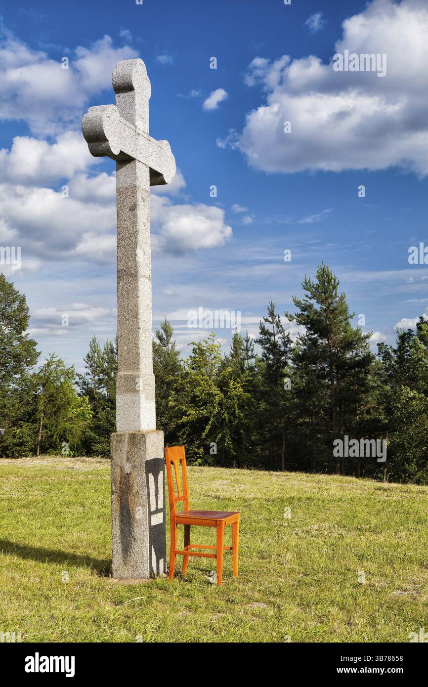 The empty chair on the place of pilgrimage Stock Photo - Alamy
