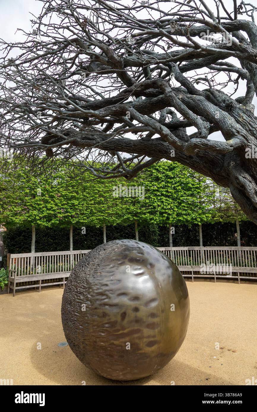 Sphere and tree made from metal, Shakespeare's New Place, his house ...