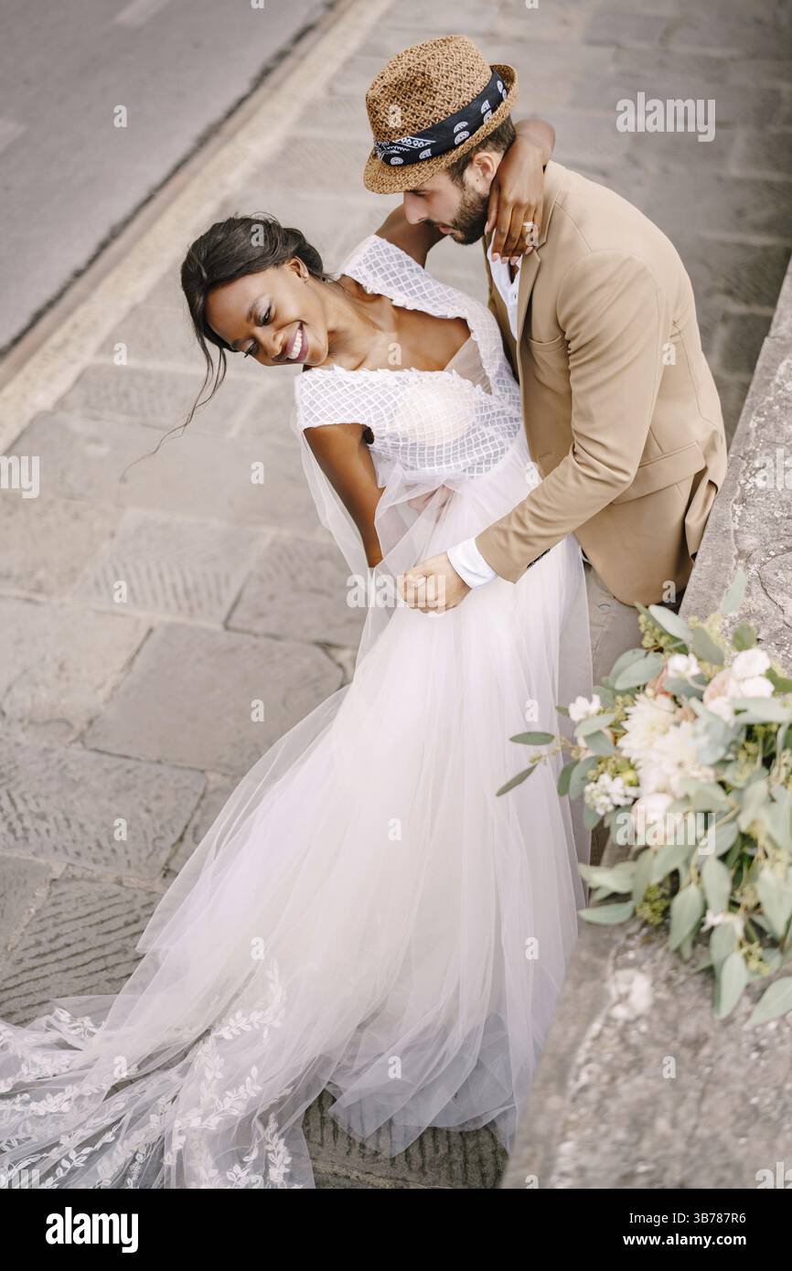 Interracial wedding couple. Wedding in Florence, Italy. African ...