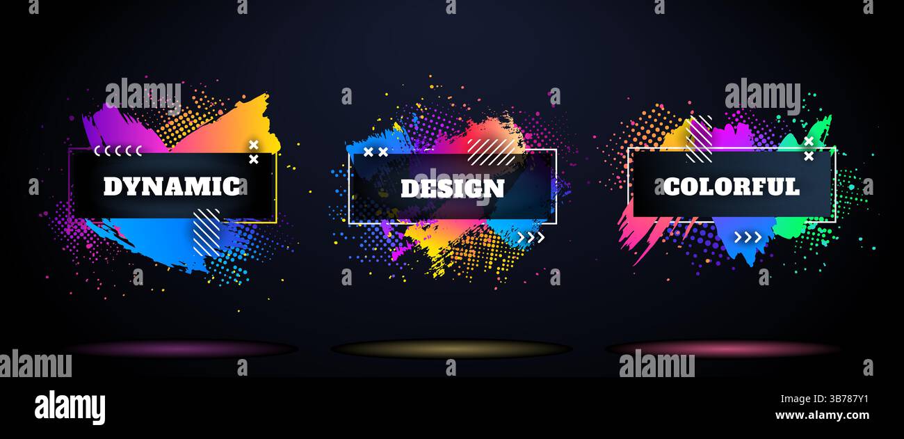 Vector illustration. Bright color dynamic backgrounds set. Modern art ...