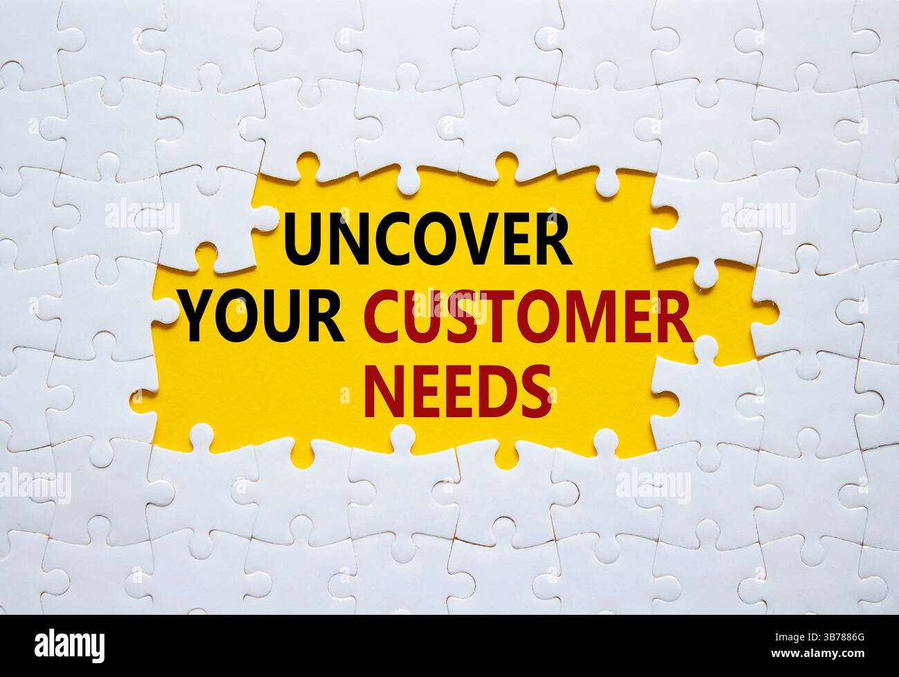 Customer Needs symbol. White puzzle with words Uncover your Customer ...