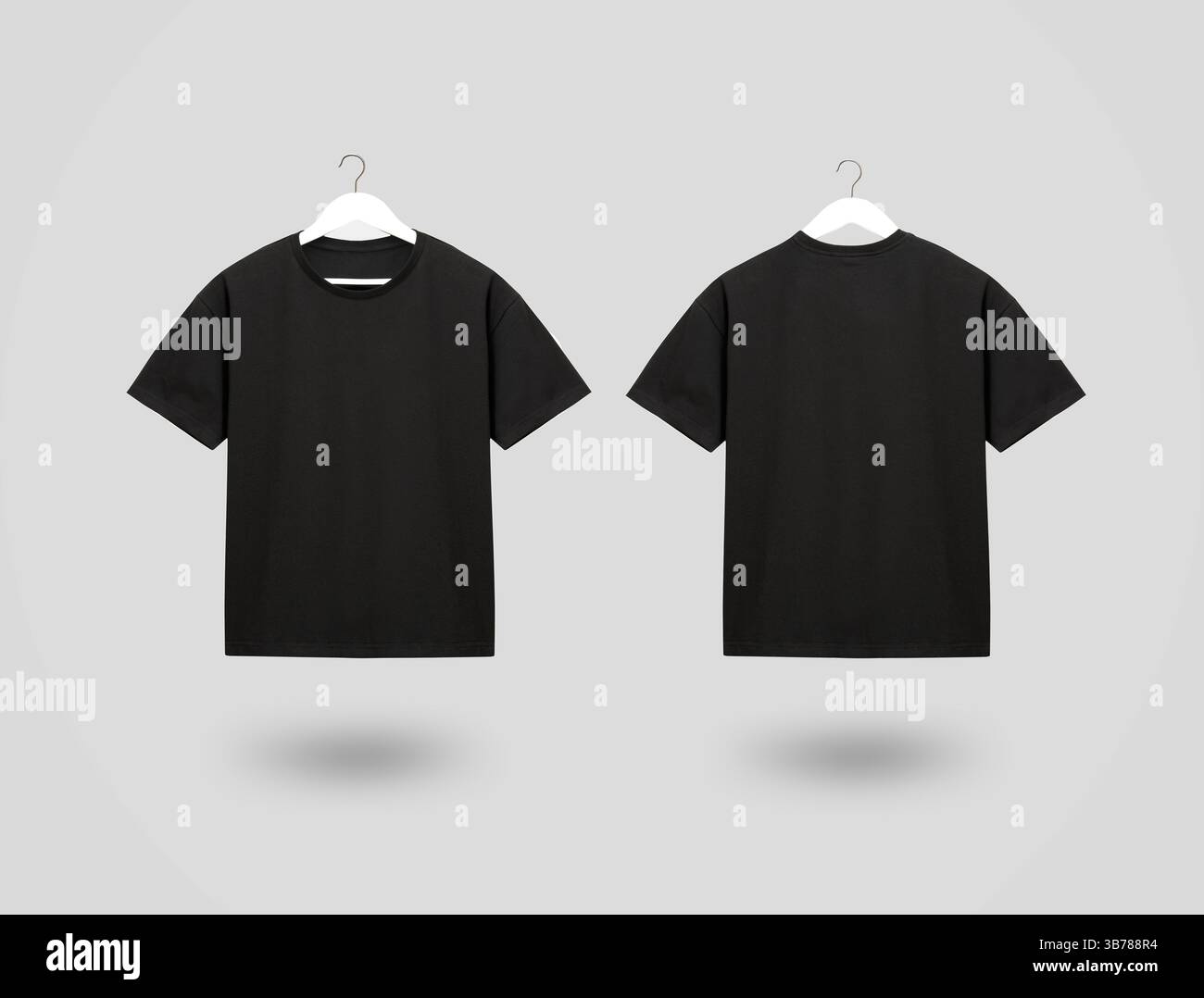Black t-shirt front and back side on grey background isolated with ...