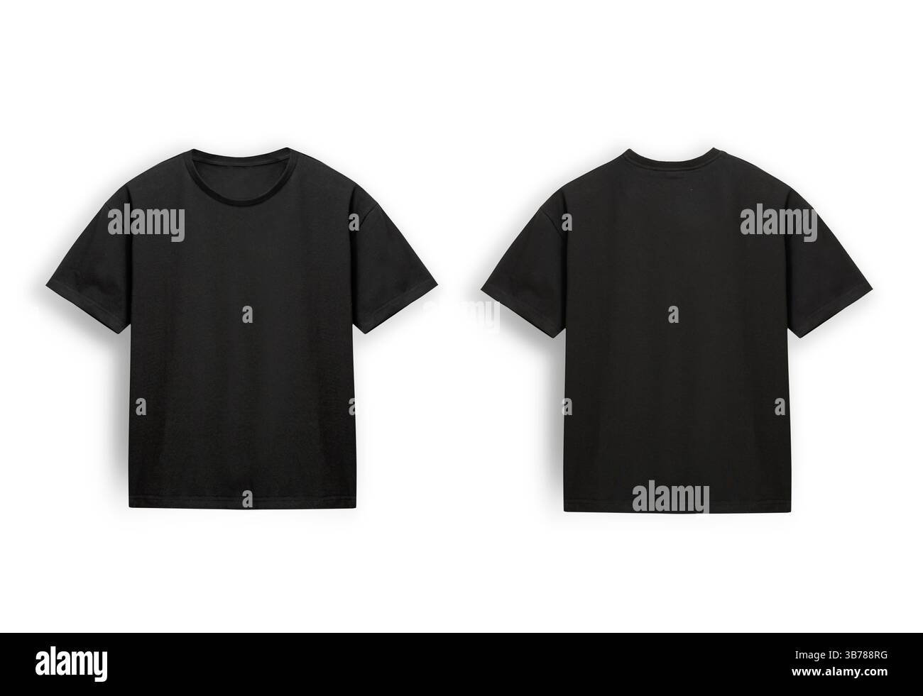 Black cotton t-shirt front back side isolated on white with shadow ...