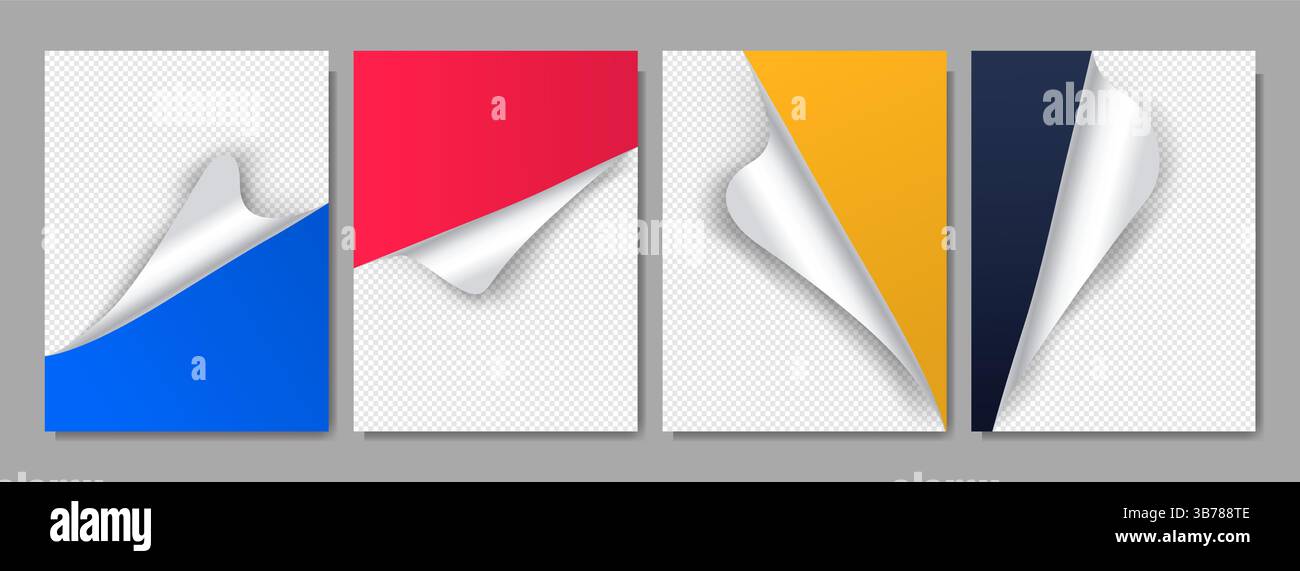 Vector illustration. Realistic curled glossy paper with rounded corners ...