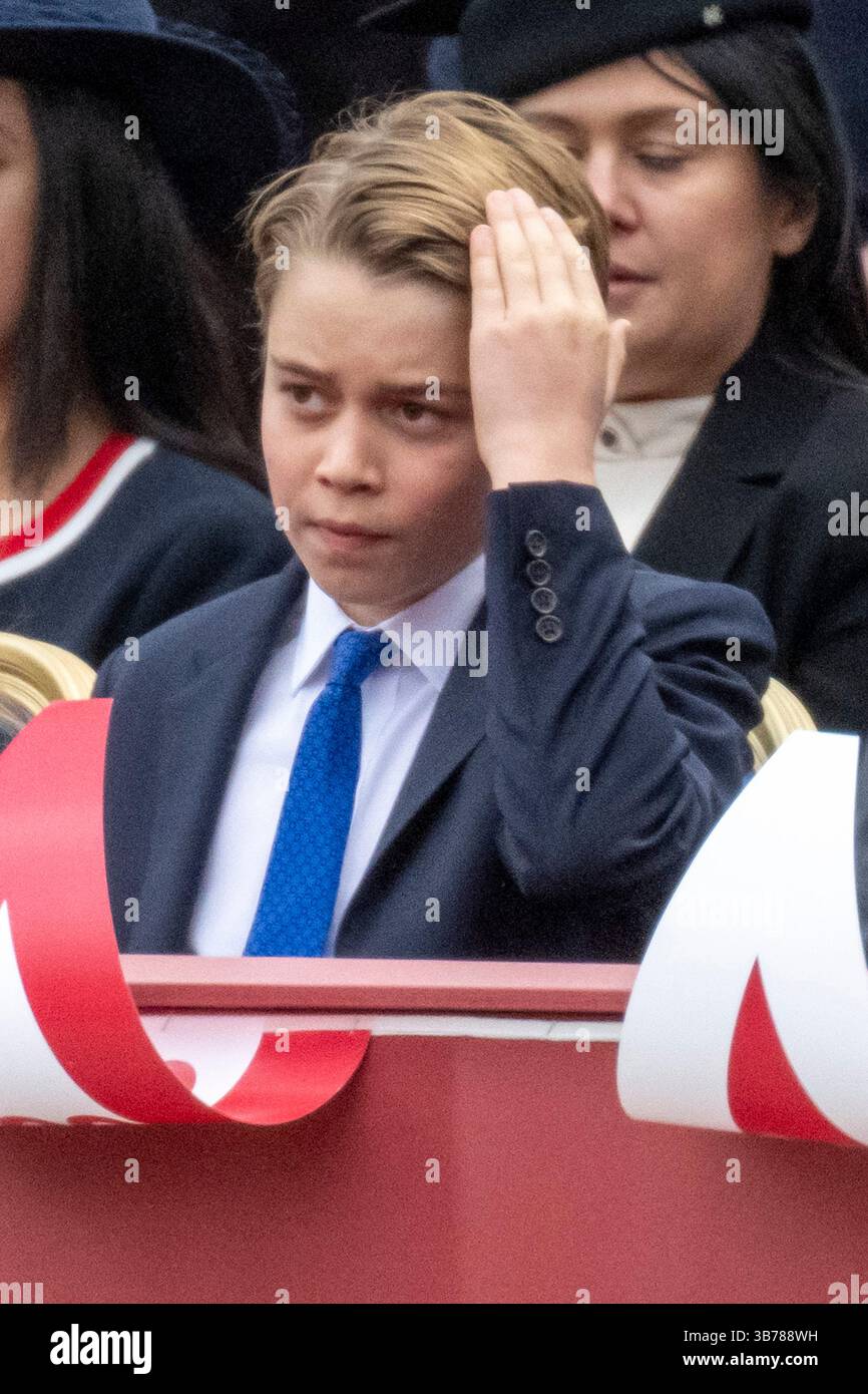 London, UK. 05/05/2025. London, UK Prince George watches a military ...