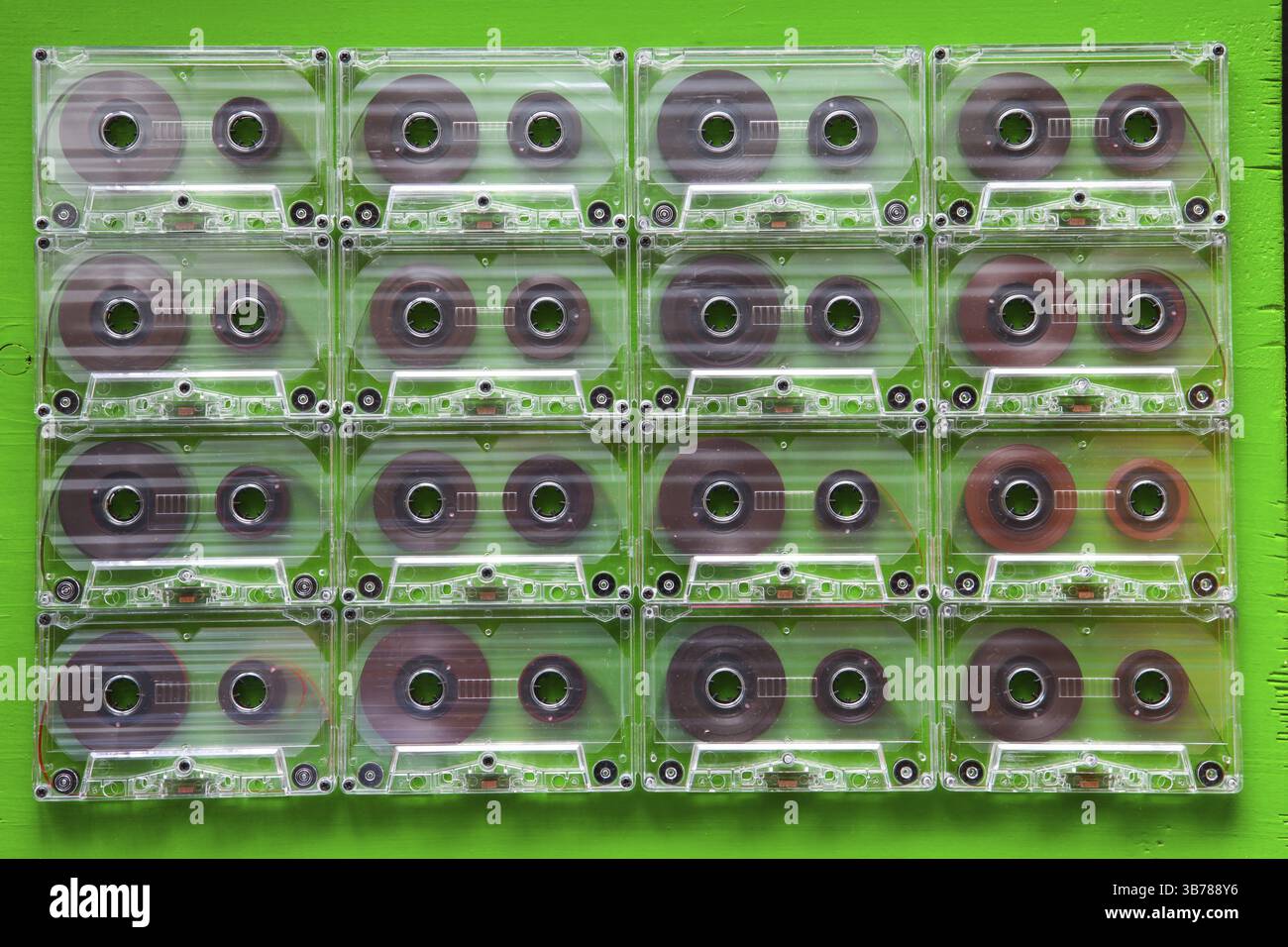 Set of old audio cassettes on wooden table.Retro plastic audio cassette ...