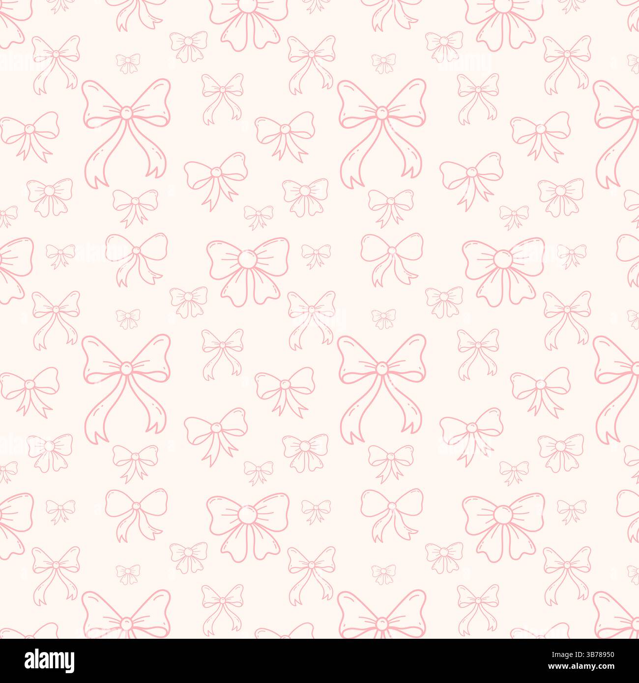 Pink Bow Outline Seamless Pattern. Feminine coquette ribbons line art ...