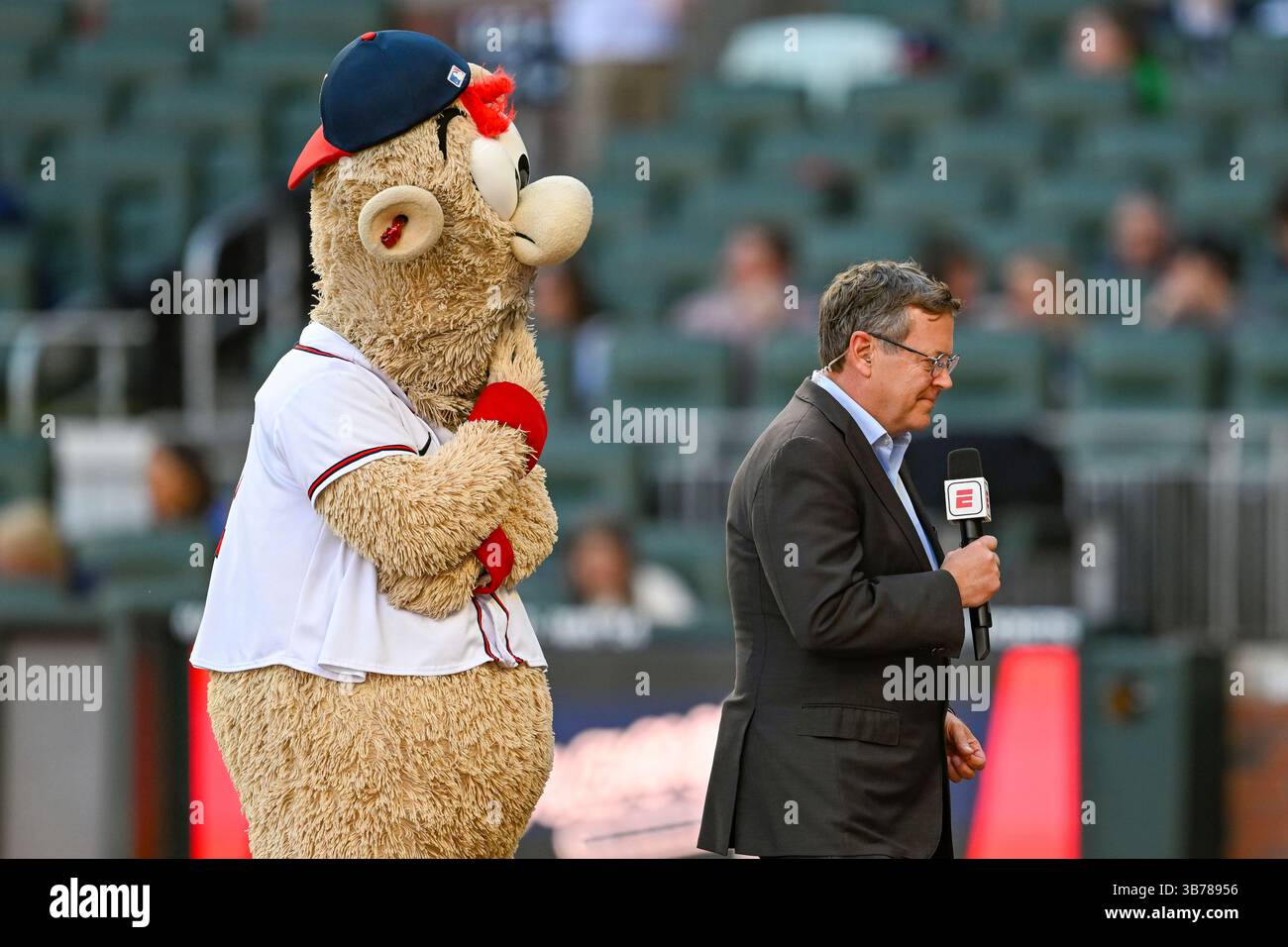 ATLANTA, GA – MAY 04: Blooper, the Braves mascot, has fun with ESPN ...