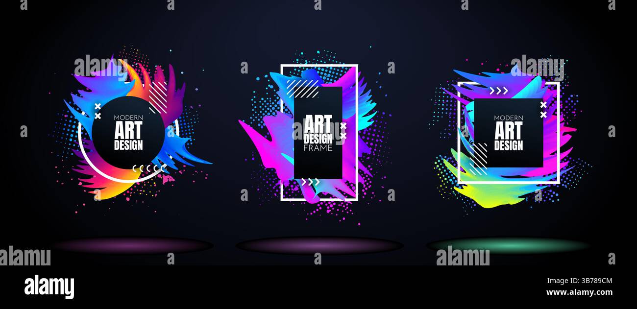 Vector illustration. Bright color dynamic banners set. Modern art ...