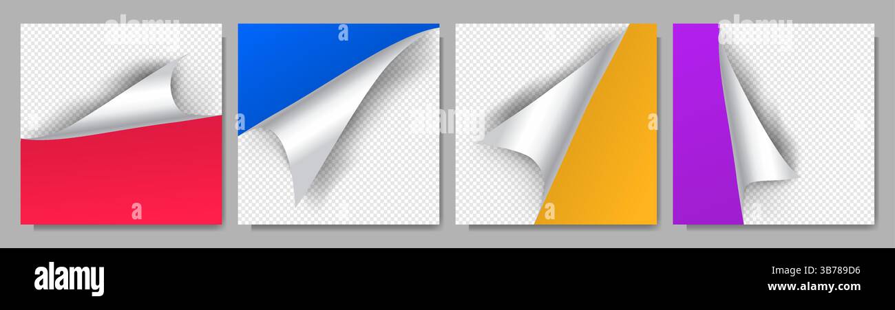 Vector illustration. Realistic curled paper corner set with bright ...