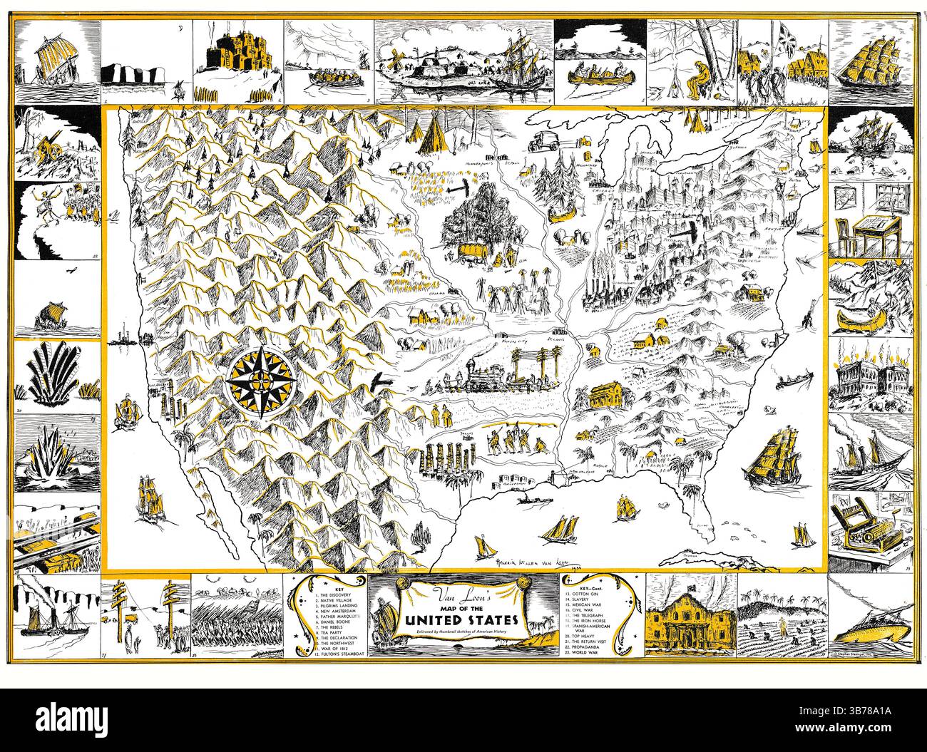 Historic map america detail Cut Out Stock Images & Pictures - Alamy