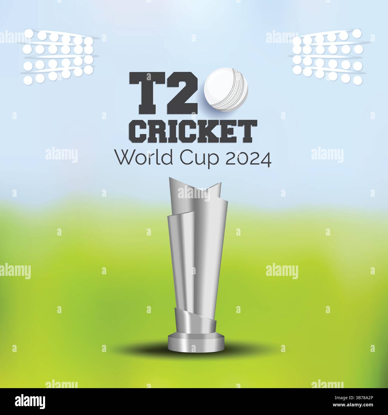T20 World Cup with Trophy Stadium Light bat wicket ball trophy Abstract ...