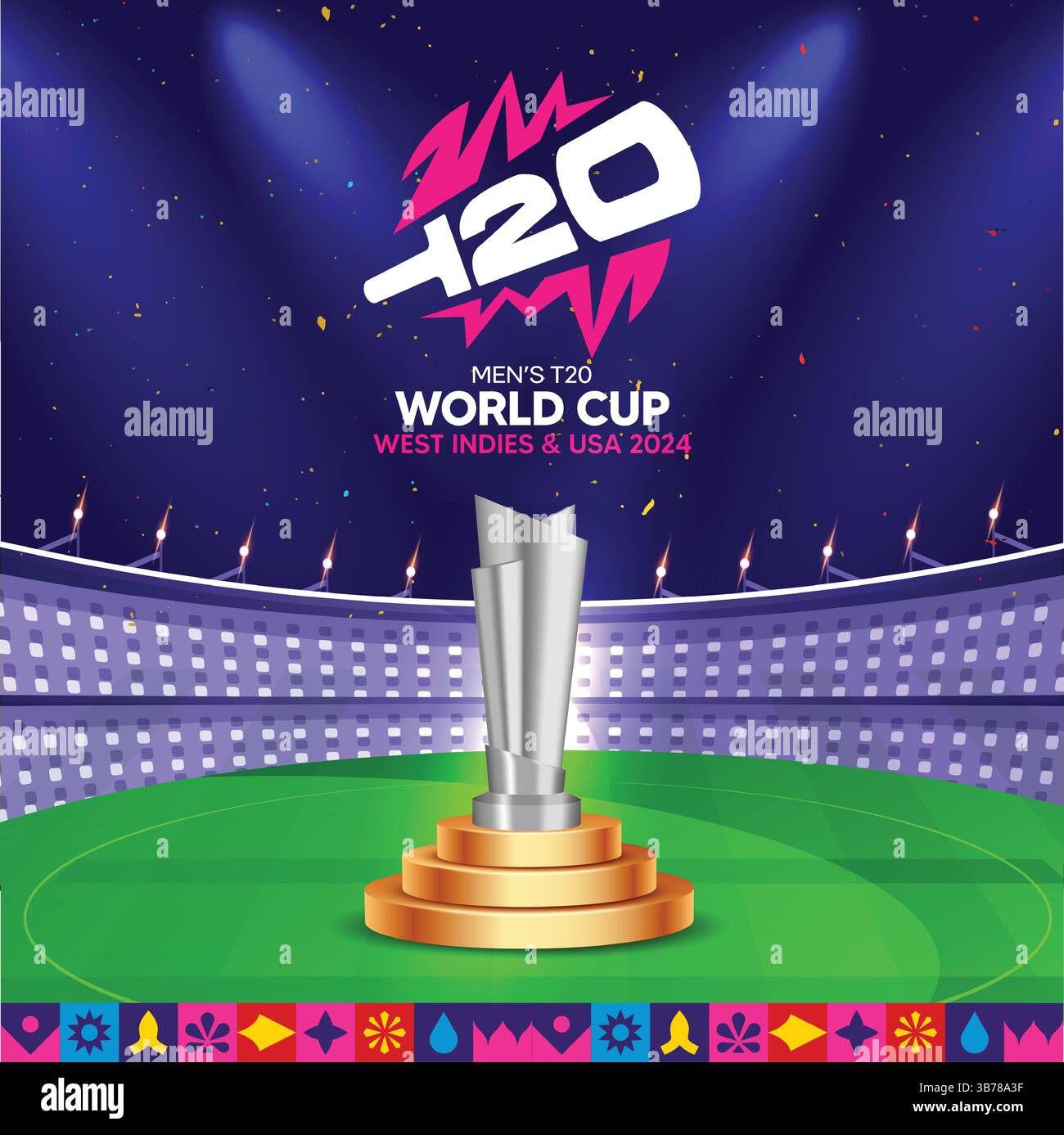 T20 World Cup with Theme Trophy Stadium Light bat wicket ball trophy ...