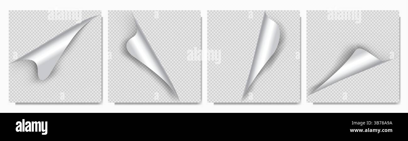Vector illustration. Realistic set of 4 curled glossy paper corners ...