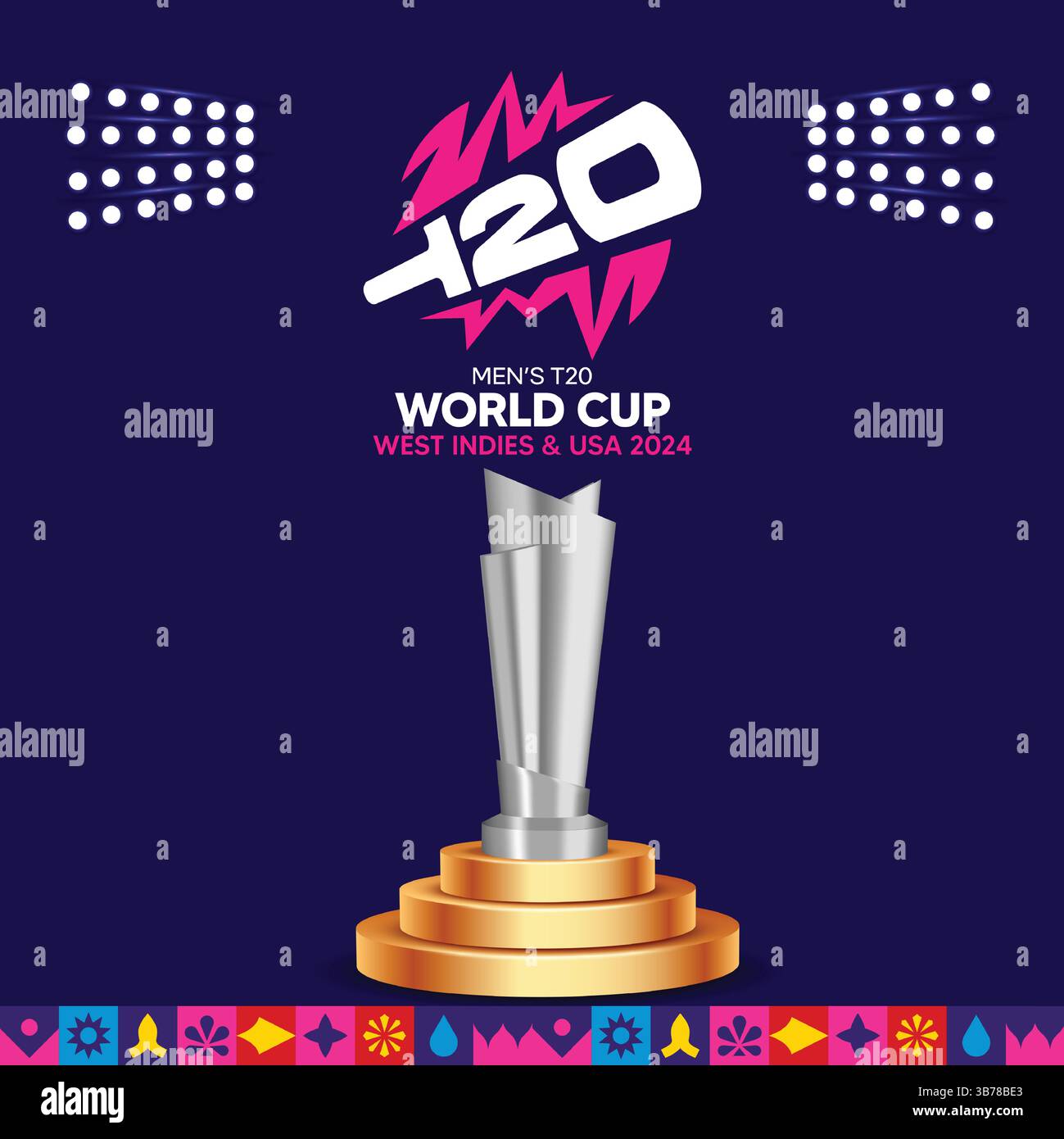 T20 World Cup with a Theme with a blue background and a Trophy with a ...