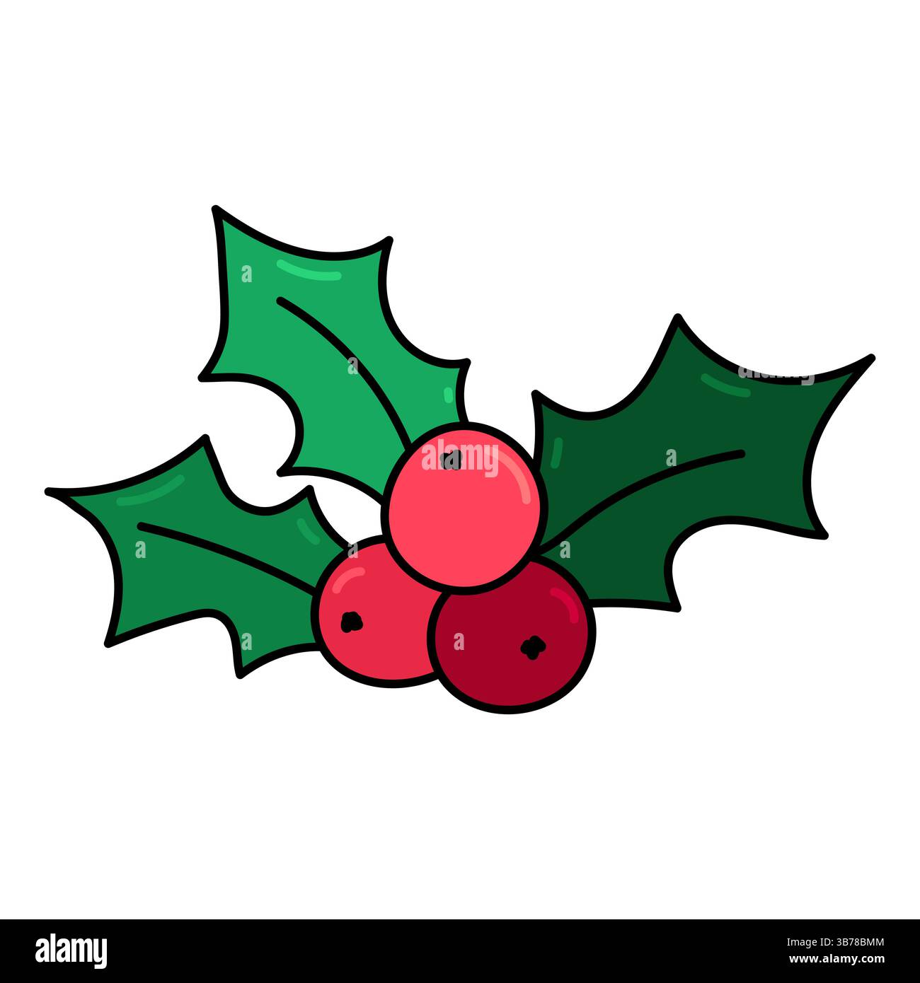 Christmas Holly Green Leaves with Red Berries Bouquet Icon Isolated on ...