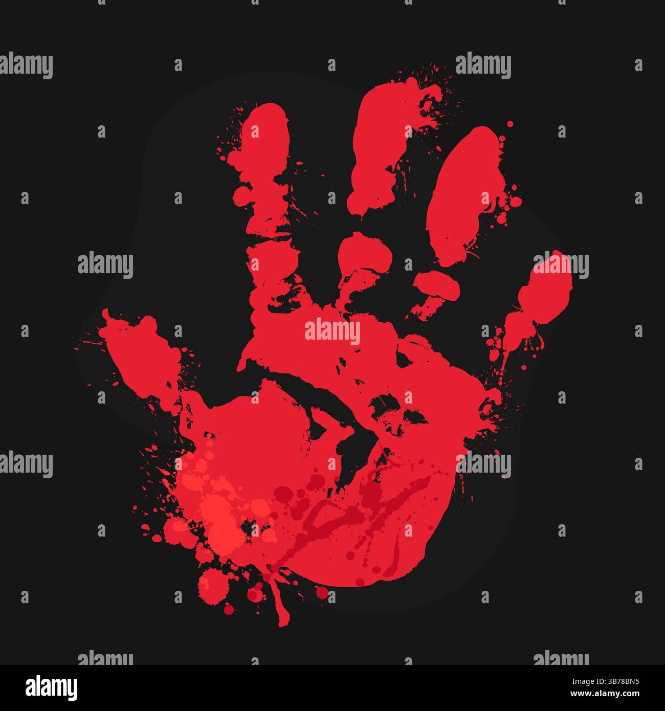 Bloody handprint with blood drops stains on black background. Halloween ...