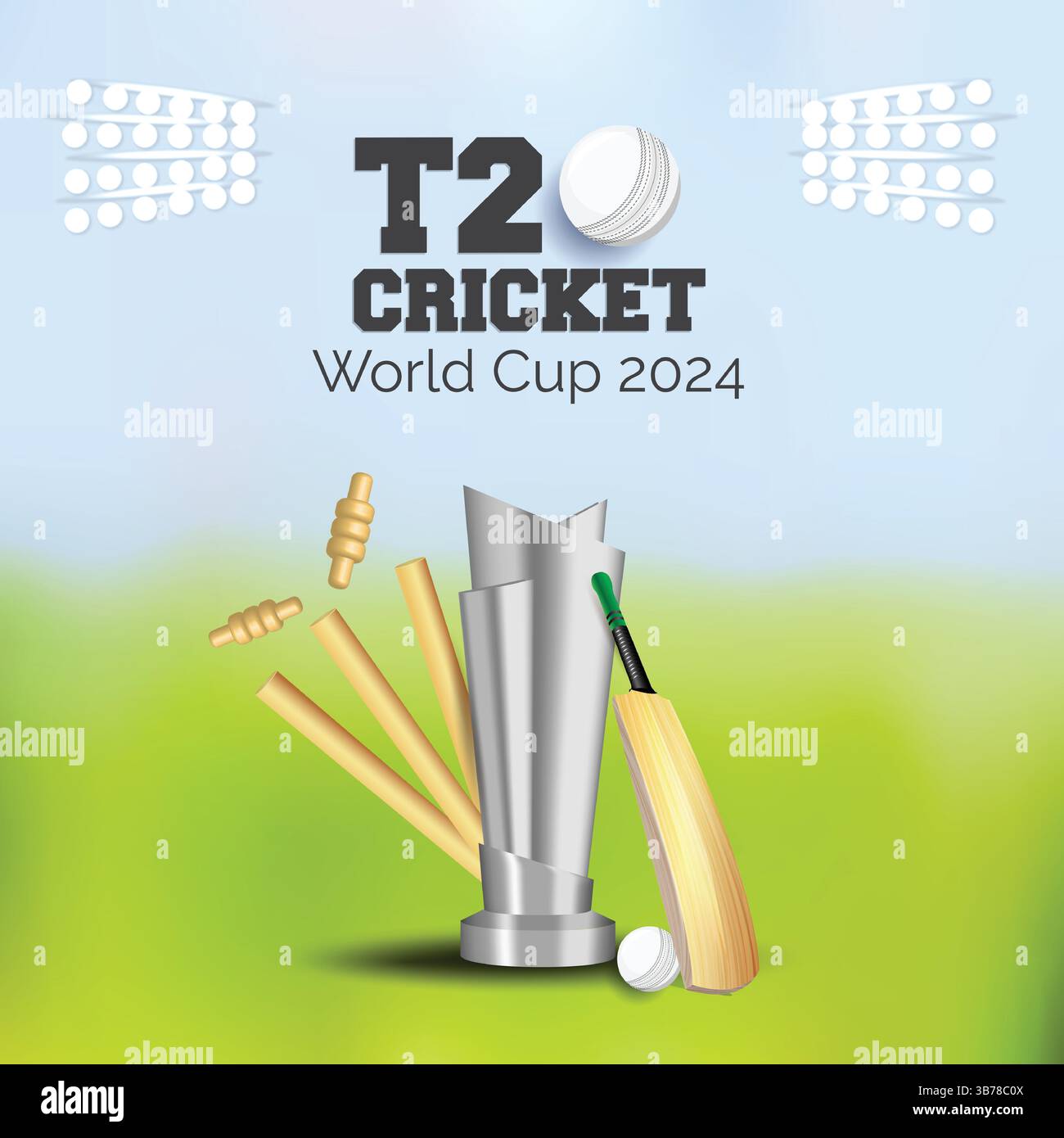 T20 World Cup with Trophy Stadium Light bat wicket ball trophy Abstract ...