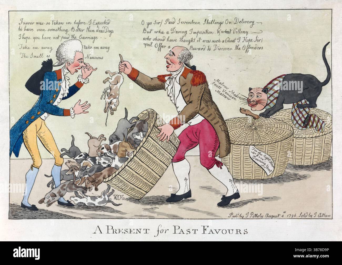 A humorous cartoon print coloured engraving of A present for past ...