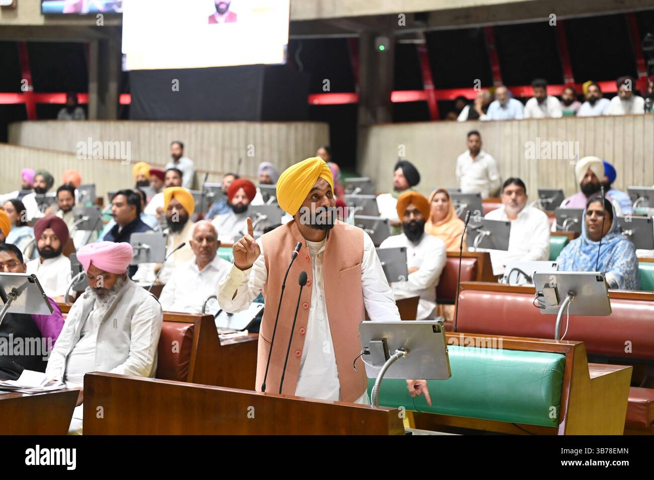 CHANDIGARH, INDIA - MAY 5: Punjab Chief Minister Bhagwant Singh Mann addressing the House during ...