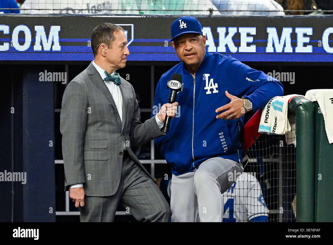 ATLANTA, GA – MAY 03: Fox Sports Ken Rosenthal interviews Los Angeles ...