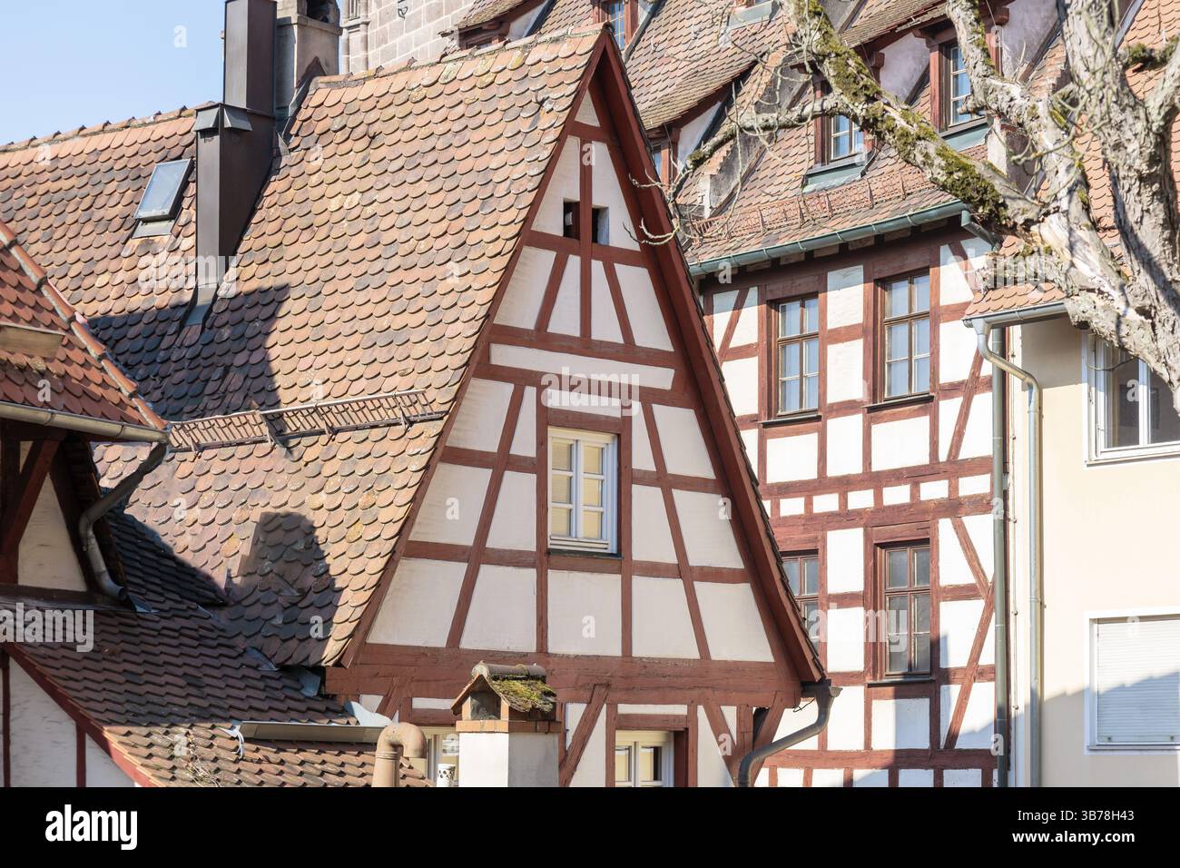 Half-timbered building with pointed gable Stock Photo - Alamy