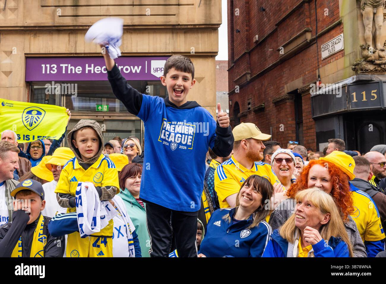 Leeds, UK. 05 MAY, 2025. Fans pose for the camera as Leeds United staff ...