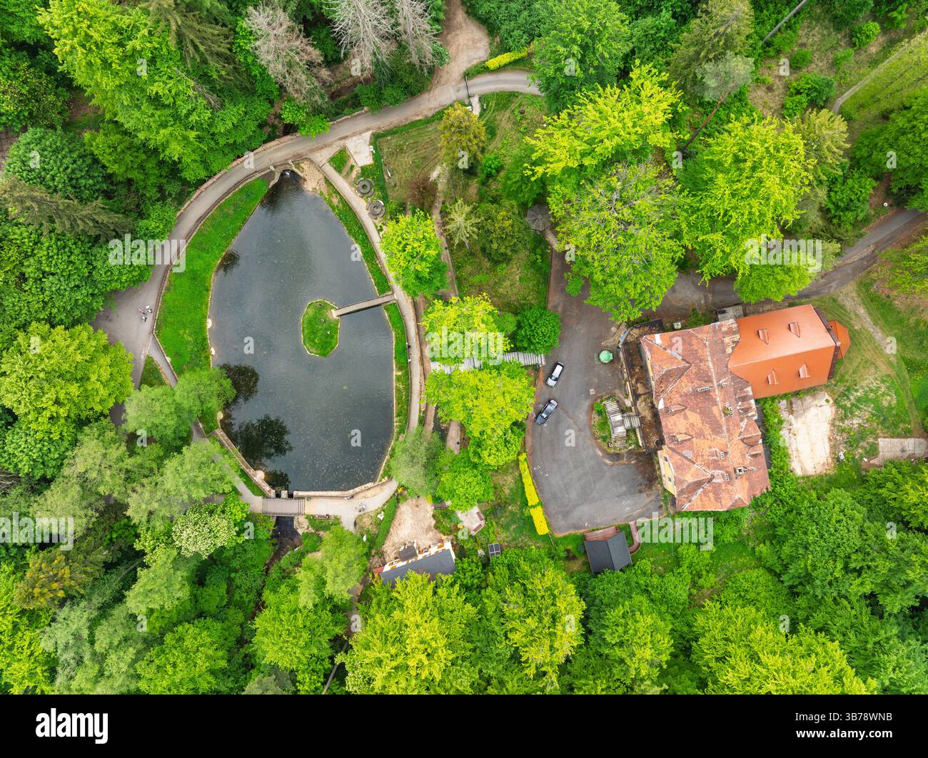 Aerial drone view of the Spa Park and the Glucholazy health resort ...