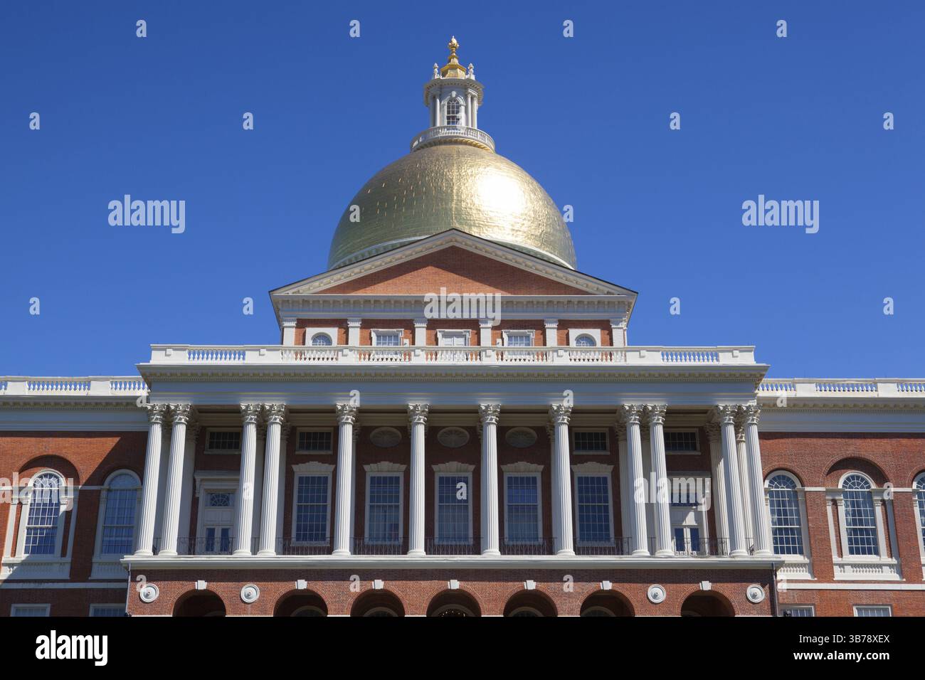 Massachusetts State House in Boston under the blue sky.It is the state ...
