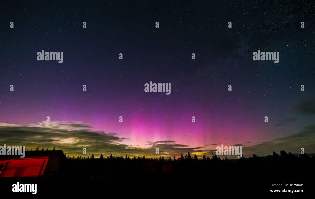 Milky Way Core and Aurora Borealis, over Kielder Forest Northumberland ...