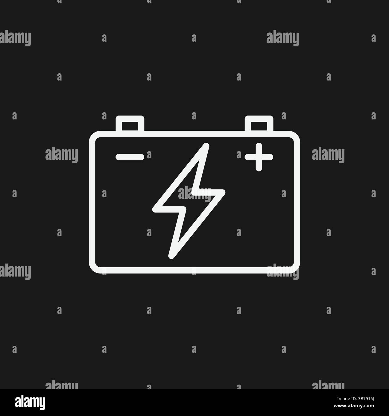 Battery Icon with Lightning Bolt White Line Energy Symbol on Black Background Stock Vector Image ...