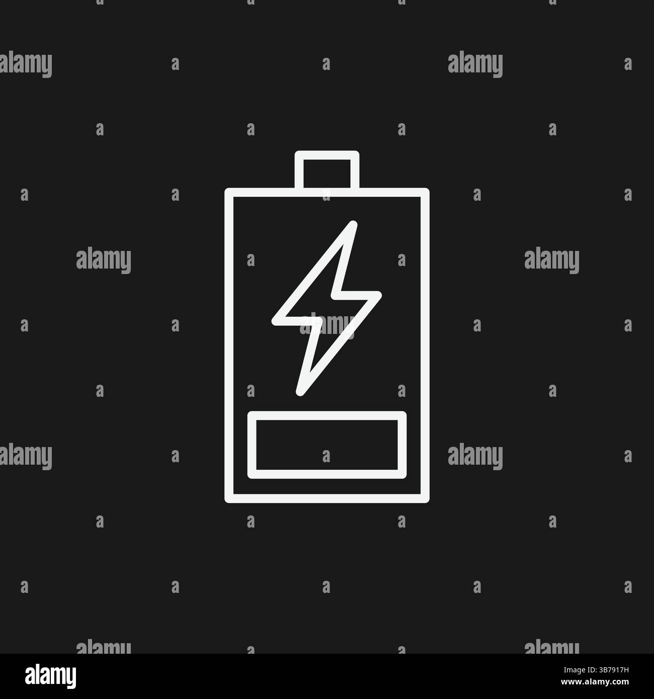 Minimalist Battery Icon with Lightning Bolt White on Black Vector for ...