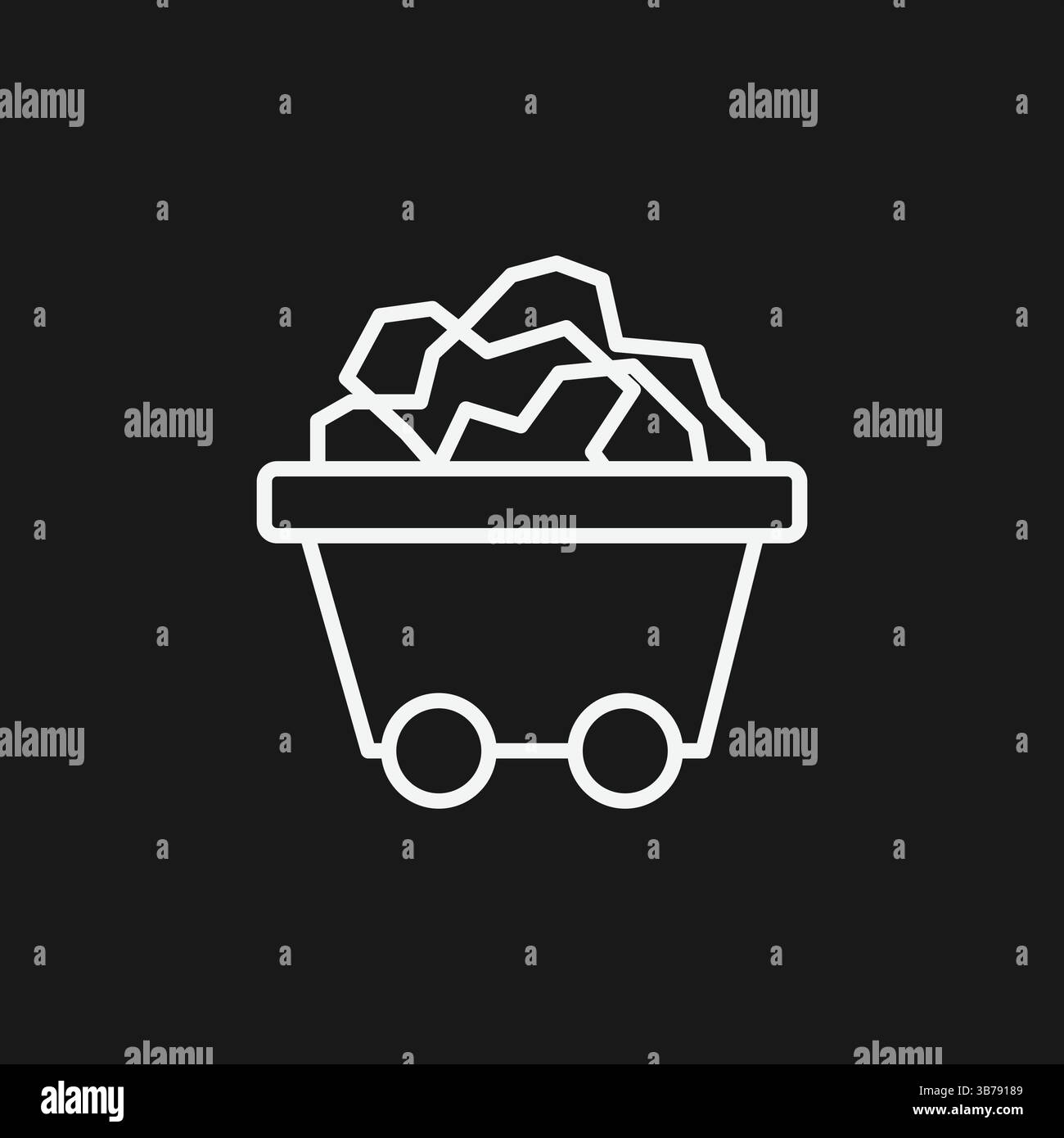 Minimalist Mining Cart Icon with Coal White Line Art on Black ...