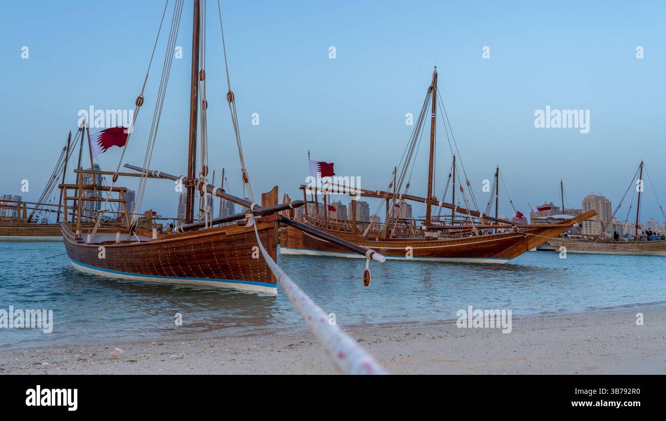 Doha, Qatar-January 22, 2025: A traditional dhow boat, an iconic symbol ...
