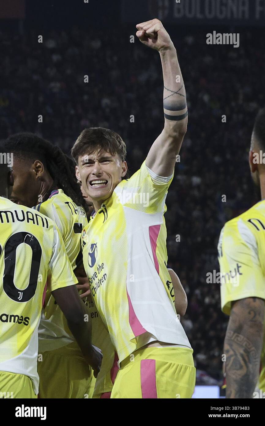 Bologna, Italy. 05th May, 2025. Nicolo Savona of Juventus FC celebrates ...