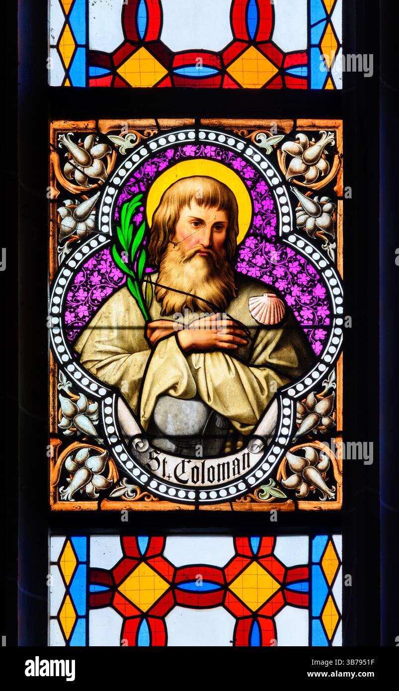 Saint Coloman of Stockerau. A stained-glass window in the Cathedral of ...
