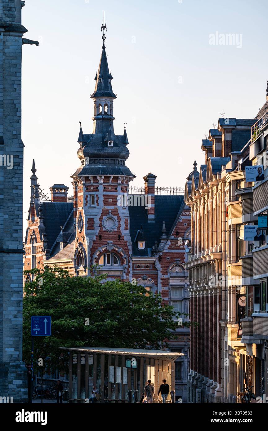Monumental brick stone tower in Flemish Renaissance style in the ...