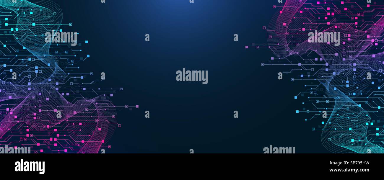 Artificial Intelligence or machine learning vector design. Quantum computer technology concept ...