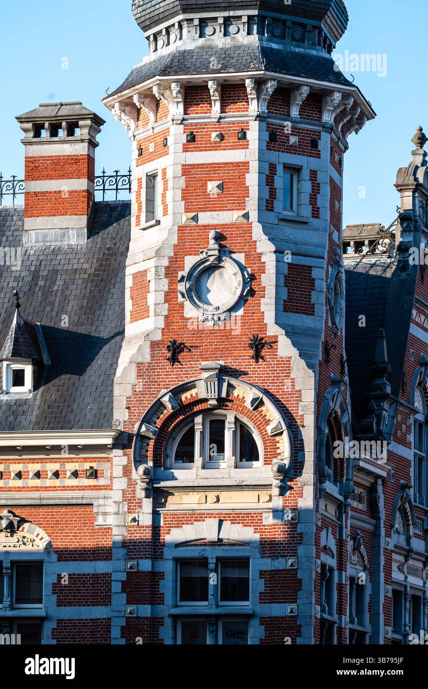 Monumental brick stone tower in Flemish Renaissance style in the ...