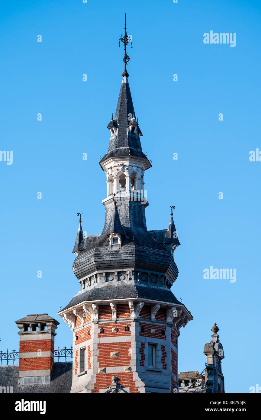 Monumental brick stone tower in Flemish Renaissance style in the ...