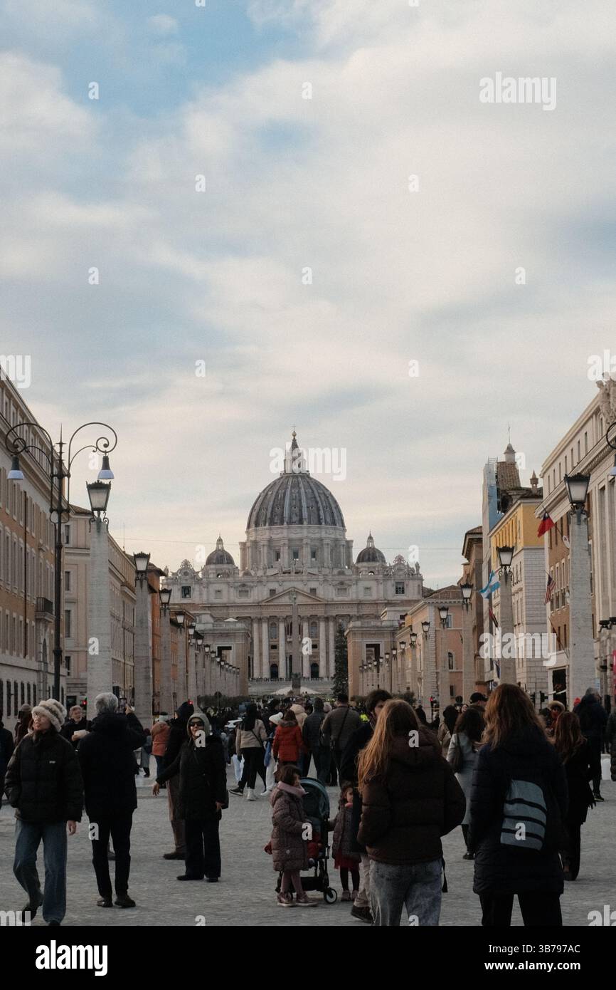 Morning view of Saint Peters Basilica Vatican City with symmetrical ...